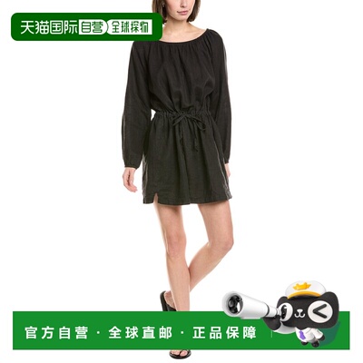 自营James Perse Gathered Linen Mini Dress - black 美国奥莱直