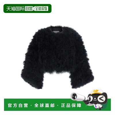 香港直邮YVES SALOMON 女士 collar, sleeves, 长款高科技黑色披(