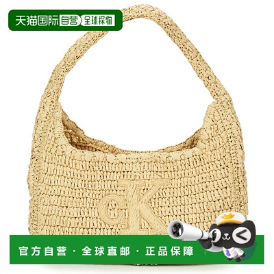 欧洲直邮Calvin Klein Jeans包女单肩包米色BOLD CK RAFFIA SM SH