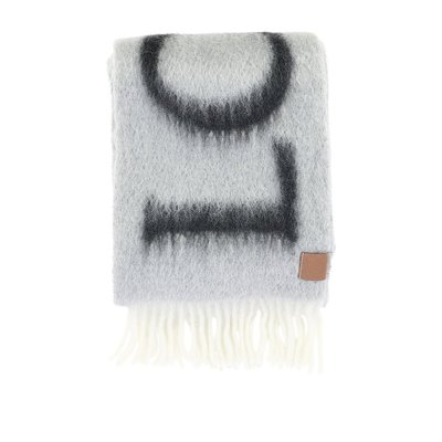 LOEWE 女士围巾 F811257X031131 CO 灰色 徽标羊毛围巾