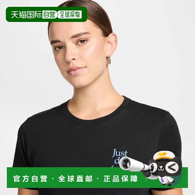 自营Nike t恤女式黑色图案印花棉质短袖套头衫DSGL1290-黑色 美国