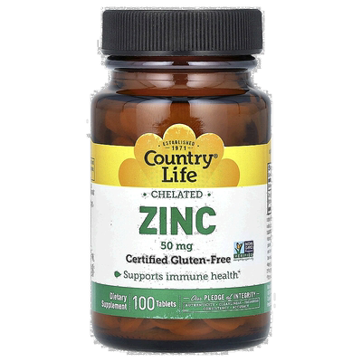 香港直发Country Life乡村生活螯合锌膳食补充剂无麸健康100片