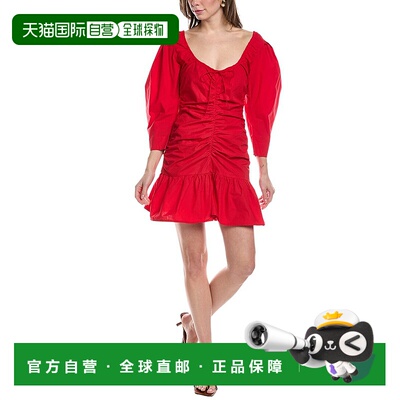 自营 GANNI Gathered Poplin Mini Dress - red 美国奥莱直发
