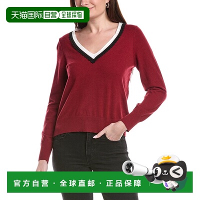 自营CeCe Deep V Contrast Trim Sweater - red 美国奥莱直发