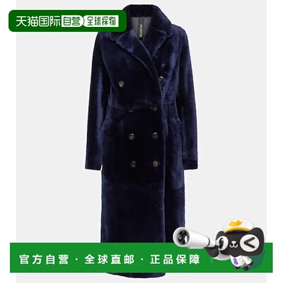 1h可退 香港直邮BLANCHA 女士 双排扣毛羊皮大衣 blue蓝色 舒适时