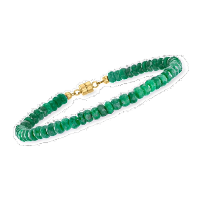 自营Ross-Simons Emerald Bead Bracelet With 14kt Yellow Gold