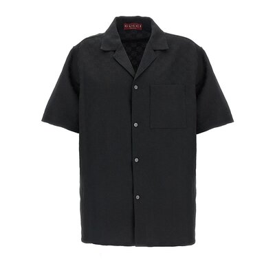 GUCCI 男士衬衫 794907Z7AO71000 AW2025 黑色 'Bowling' shirt