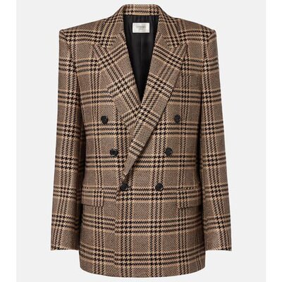 潮奢 Saint Laurent 圣罗兰 女士 双排扣真丝羊绒西装外套