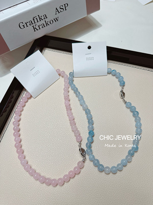 CHIC JEWELRY韩国Queen新款实拍ins风冰透粉蓝时尚甜酷项链锁骨链