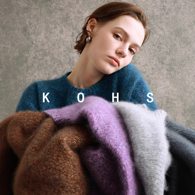 PRISCA /2025秋冬亲肤松弛感羊毛拉绒花纱针织衫圆领毛衣