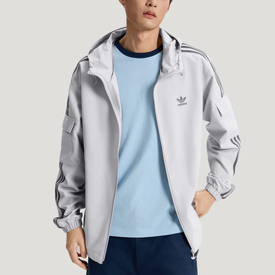 adidas三叶草条纹连帽夹克男女款