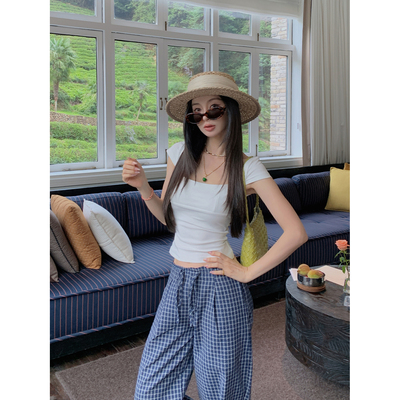 MINI STUDIO徐琳 白色方领小飞袖收腰修身显瘦百搭设计感上衣短款