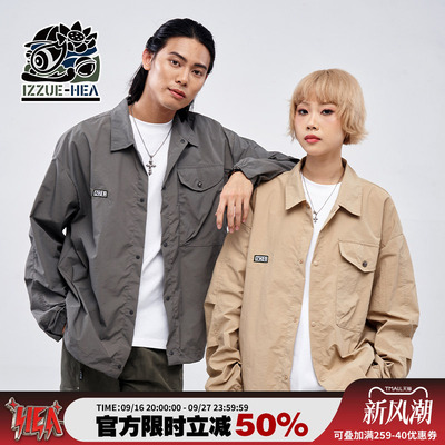 izzue联名潮牌醒狮工装长袖衬衫