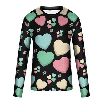 3D Love Print T-Shirts For Women's O-neck T Shirt Long Sleev