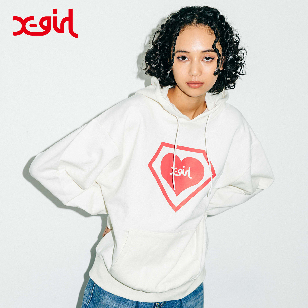 XGIRL×SUPER LOVERS联名款时尚休闲印花情侣薄款宽松连帽卫衣_虎窝淘