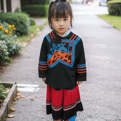 大凉山彝族女童绣花衣服套装新款