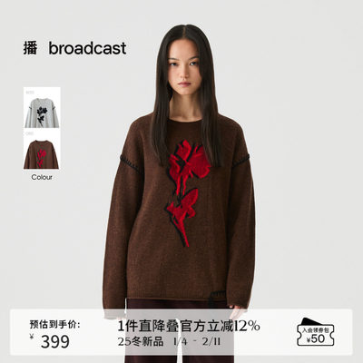 播撞色提花流苏针织衫女冬季宽松圆领提花毛衣DDS4SD5209