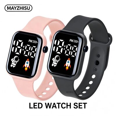2Pcs/set Cartoon Children's Watches LED Sports Digital Watch