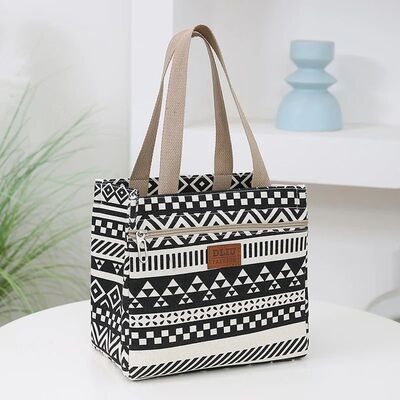 New striped pattern lunch bag with foil ulation and handles