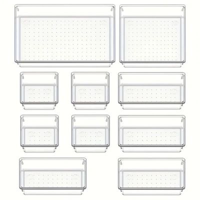10-Piece Versatile Drawer Organizer Set - Clear Plastic Tray