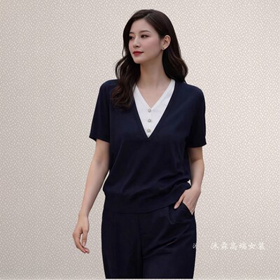 1668美季然亮2026夏季新大码显瘦莱赛尔天丝针织衫上衣t恤680100