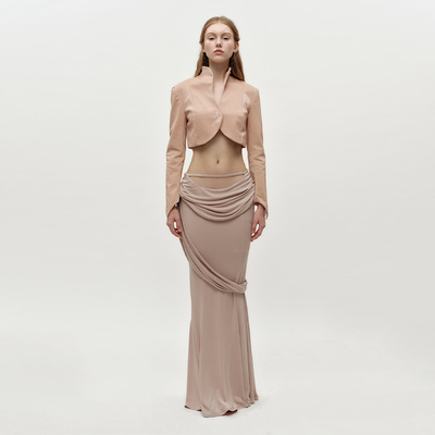 优雅时尚pu粉色短外套半裙