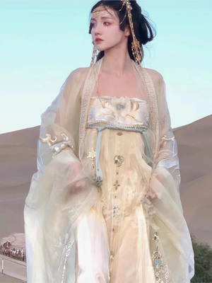 卿如雪原创汉服女【精卫金荷】重工刺绣齐胸诃子裙大袖衫春秋款