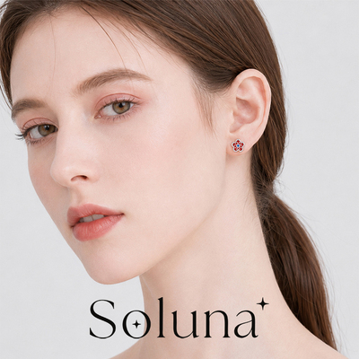 SolunaS999纯银花朵耳钉养耳洞
