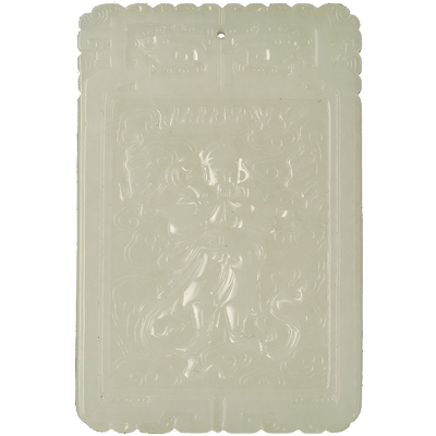 和田玉雕普贤菩萨及韦陀金刚玉牌