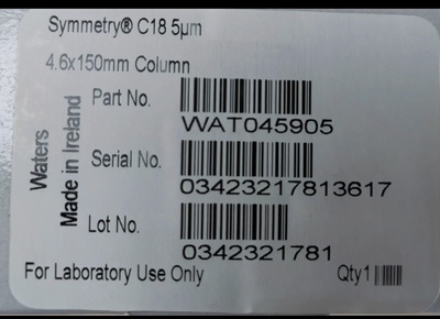 全新Waters symmetry C18色谱柱WAT045905 5um4.6×150mm  