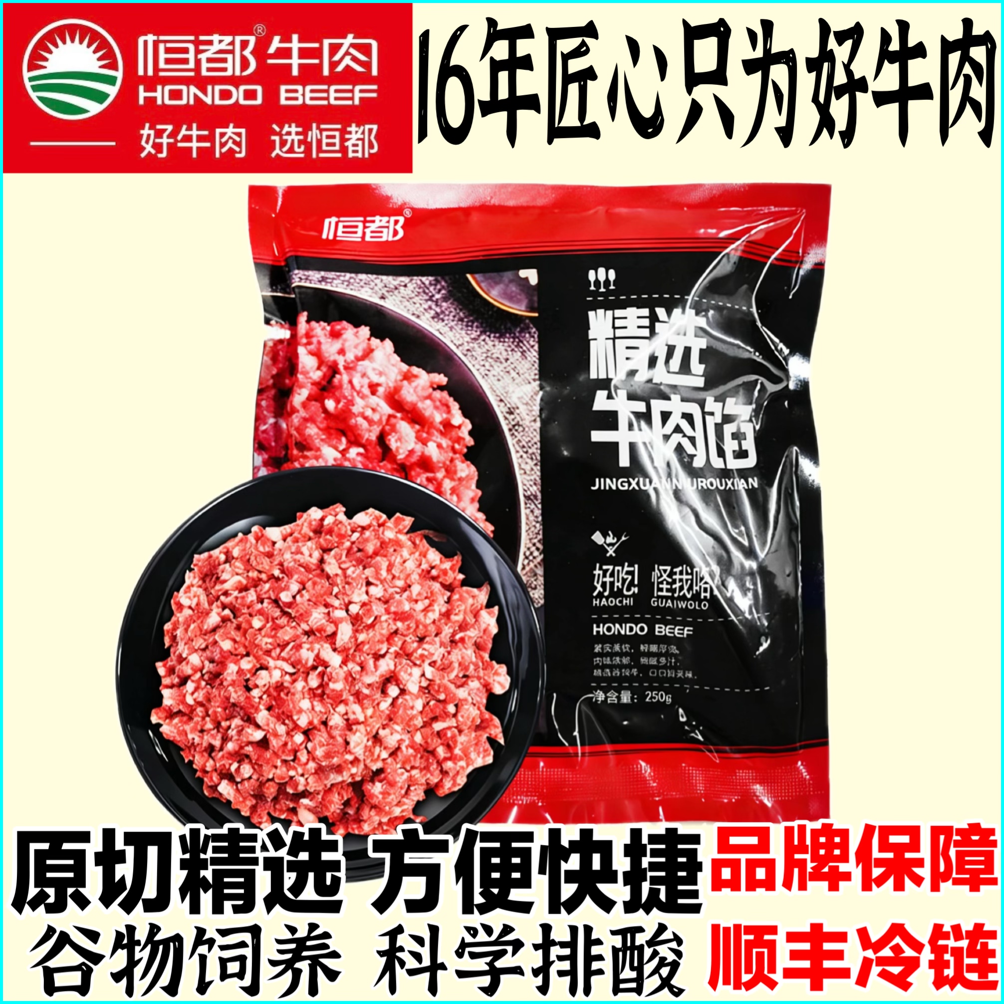 恒都 牛肉馅原切精选方便快捷250g包装牛肉饼汉堡饼锅贴水饺肉泥