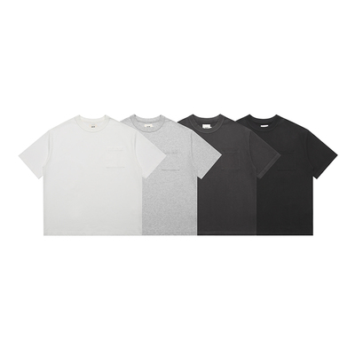 T2407   320克重磅纯棉洗水口袋纯色圆领短袖T恤