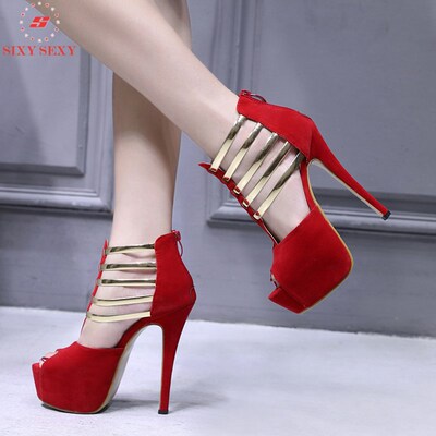 Classic 14 cm red wedding high heels women platform shoe 40