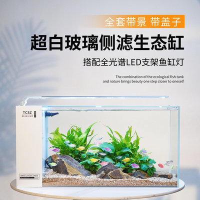 60侧滤透明鱼缸全套带景