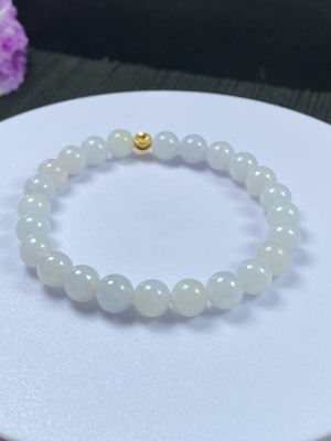 卡8mm 天然A货翡翠白冰手串 珠串 证书编号2853
