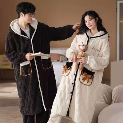 Velvet Couple Pajamas Autumn/Winter Thickened Warm Hooded Ou