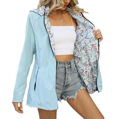 Women's Autumn Hooded Jacket Reversible Printed Casual Coat