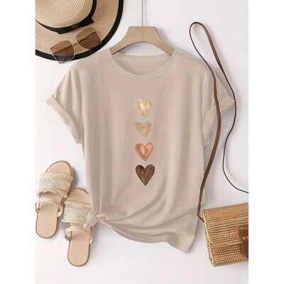 Women's Casual Short Sleeve T-Shirt with Four Heart Graphic