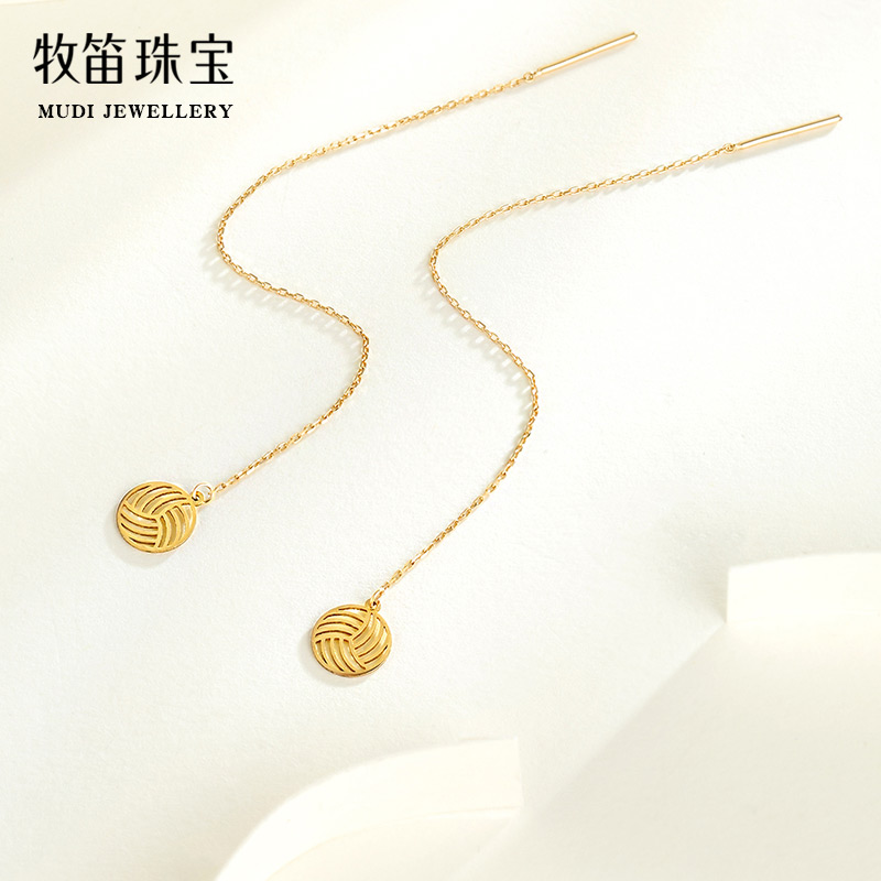 黄金长款耳坠高级感大气女18K金AU750国潮复古圆环流苏耳线不掉色_虎窝淘