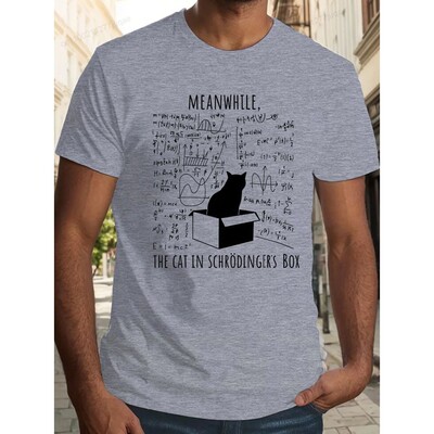 Science Cat Print T-Shirt for Men Short Sleeve Funny Physics