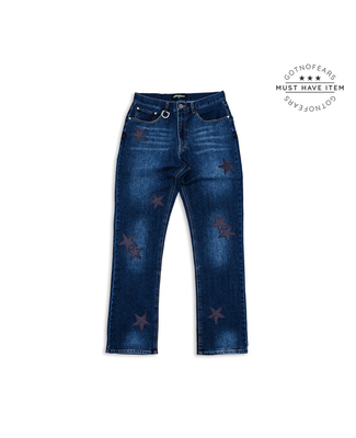 罗志祥 GOTNOFEARS正品 皇家政令紫色皮革星星限定水洗牛仔裤