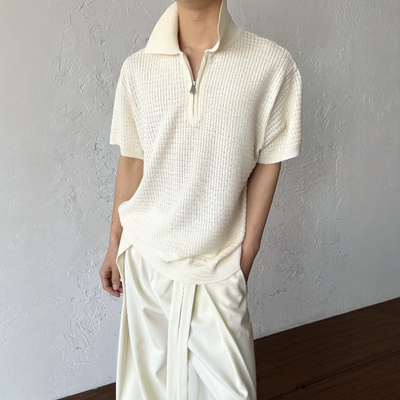 PCGO小众立领半拉链短袖POLO衫