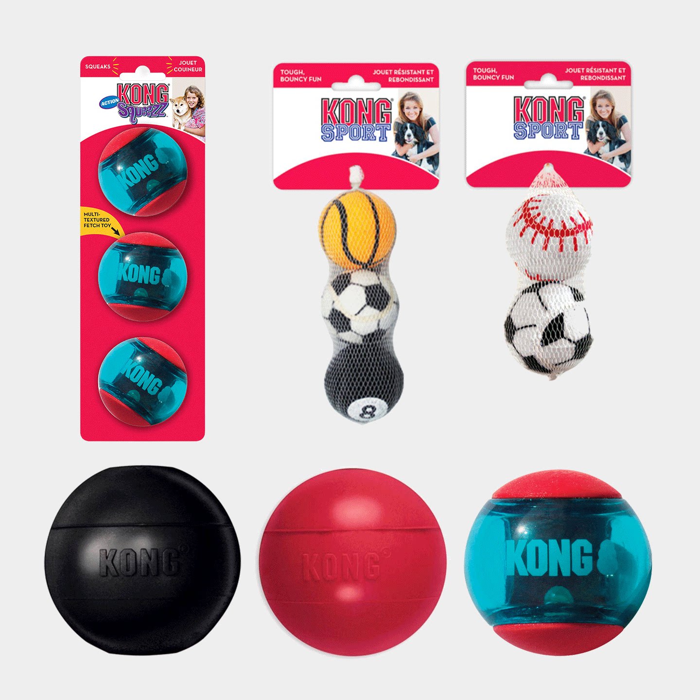 KONG狗玩具球宠物互动户外训练边牧磨牙遛狗球形橡胶运动球组合装