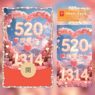 520快乐1314微信红包封面情人节七夕快乐vx皮肤爱情2026新款