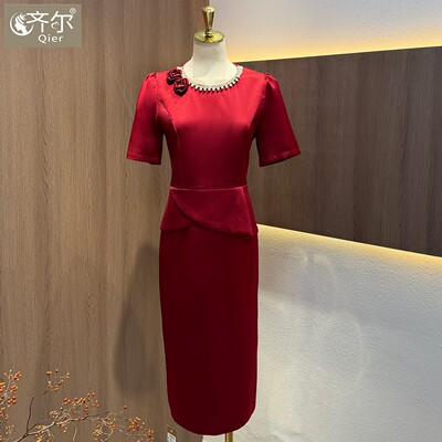 喜婆婆婚宴礼服平时可穿夏天优雅高级感妈妈短袖假两件显瘦连衣裙