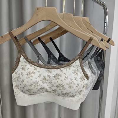 新款蕾丝花边固定杯美背内衣裹胸