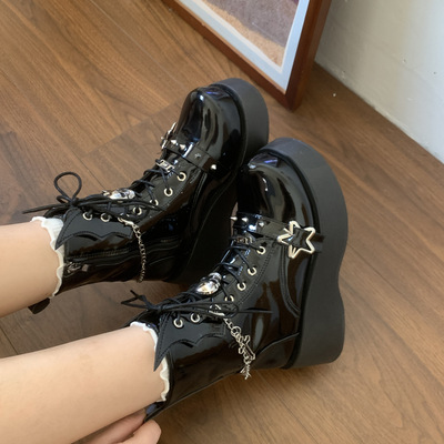 Thick soled boots with rivets hanging, women's  short boots