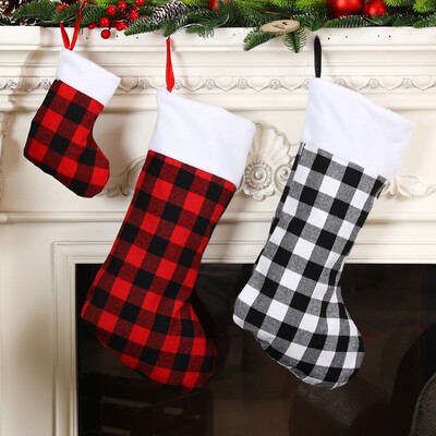 Christmas red black stockings, hanging gift bags candy bags