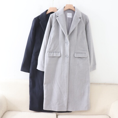 D02018日单秋新款贵牌客供料西装领两粒扣显瘦女气质长款呢子外套