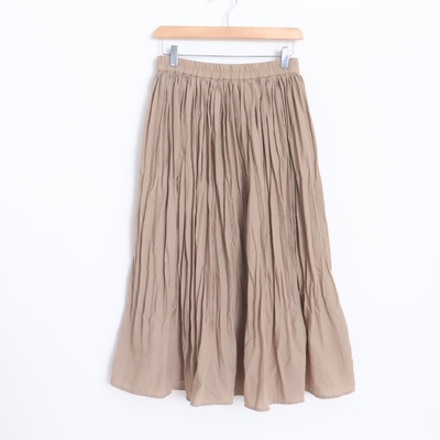 D15002日单贵牌新款客供料松紧高腰女纯色简洁褶皱中长款半身裙